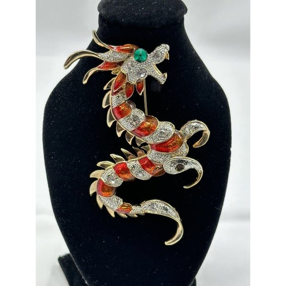 Dragon | Jewelry | Dragon Pin Brooch Red Enamel On Gold Tone Background ...